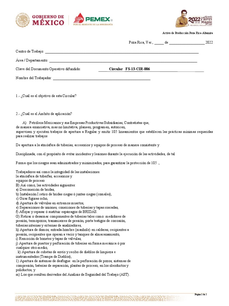 CUESTIONARIO CIRCULAR FS-13-CIR-006. 2015 24-Oct-22 | PDF