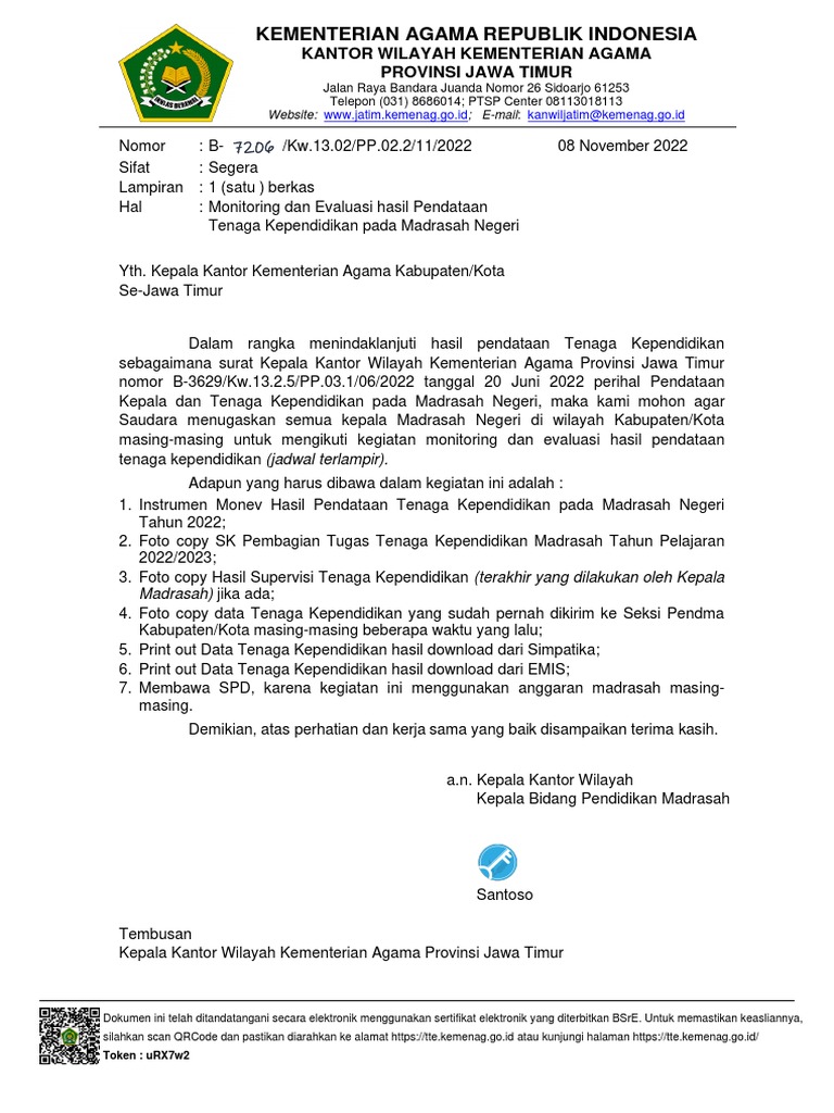 Pemberitahuan Monitoring Dan Evaluasi Hasil Pendataan Tenaga Kependidikan Pada Madrasah Negeri ...