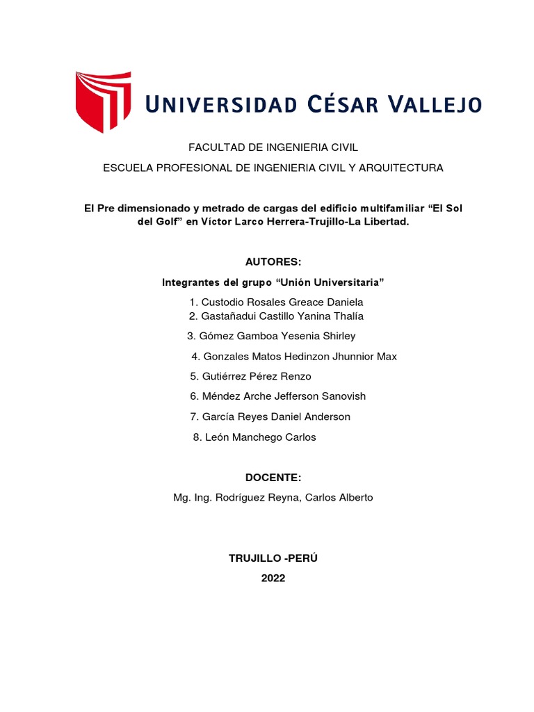 Informe Estructural Grupo Unión Universitaria | PDF | Hormigón | Columna