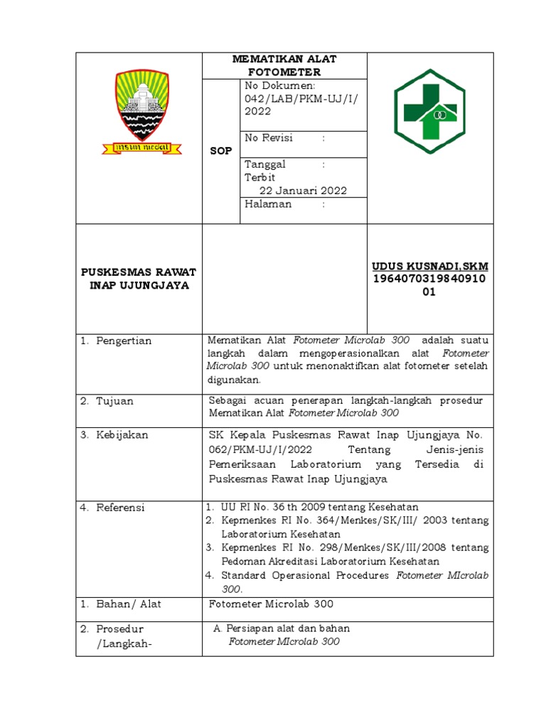 SOP Mematikan Fotometer Microlab 300 | PDF