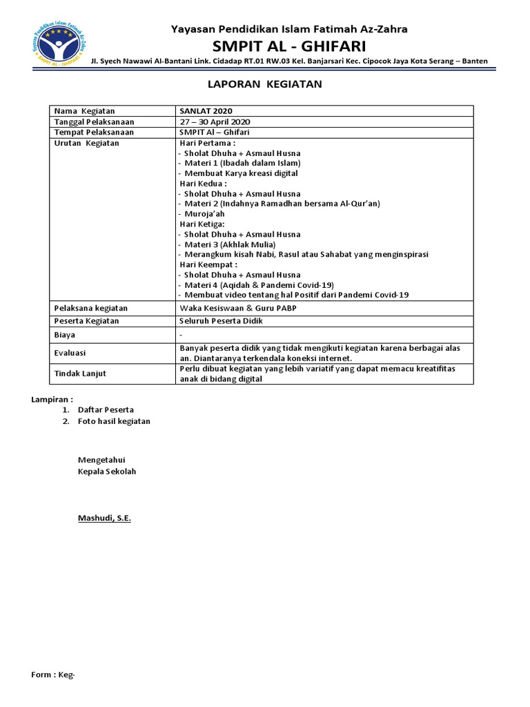 Laporan Program Sanlat 2020 | PDF