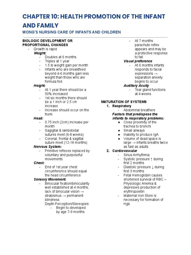 Chapter 10 Health Promotion of The Infant and Family | PDF | Infants ...