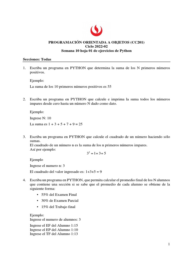 Semana 10 Hoja 01 de Ejercicios de Python | PDF | Python (lenguaje de ...