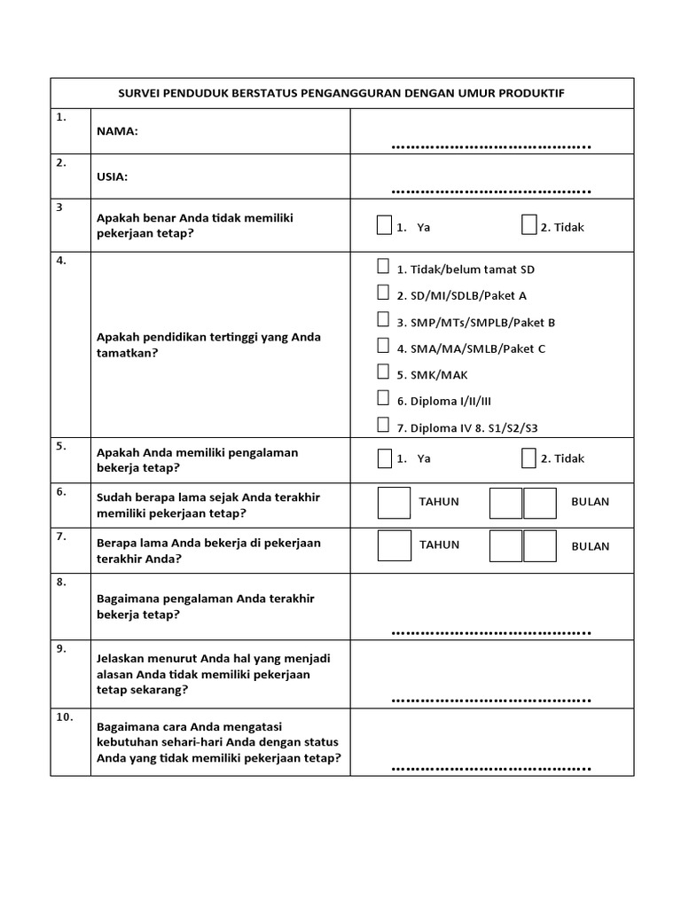 Survei Penduduk Berstatus Pengangguran Dengan Umur Produktif | PDF ...