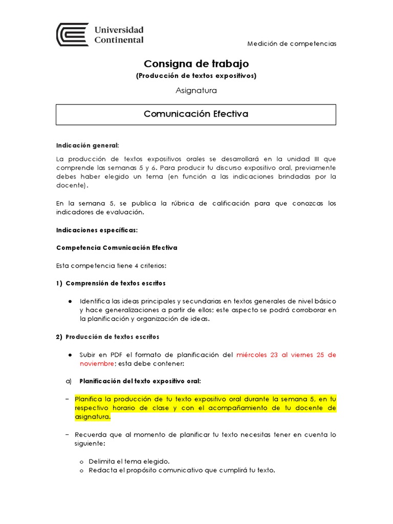 Consigna de Medición de Competencias (Comunicación Efectiva Semipresencial) | PDF