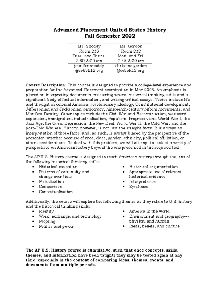 AP U.S. History Course Overview 2022 | PDF | Academic Dishonesty ...