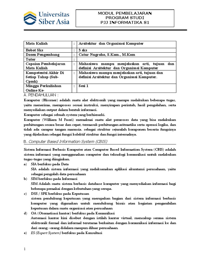 Modul ARKOM - Sesi 1 | PDF | Komputer