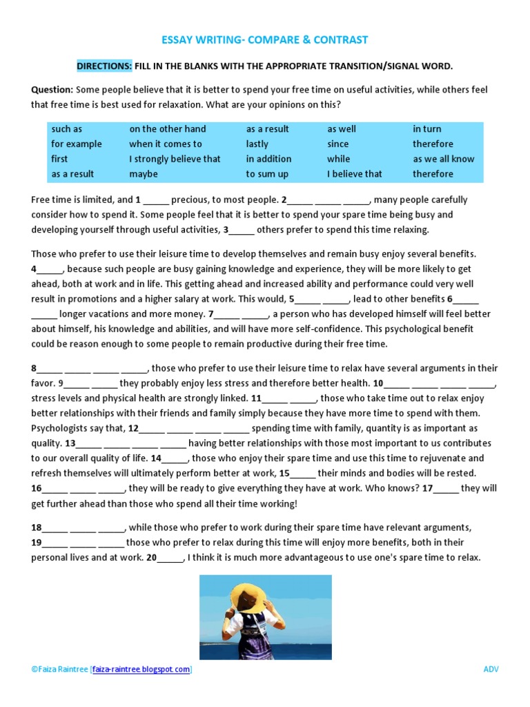 Worksheet Linking Words IELTS Essay - Comparing & Contrasting ...