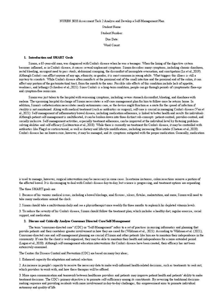 NURBN 3033 Assessment Task 2 Self-Manage BH - Edited | PDF | Crohn's ...
