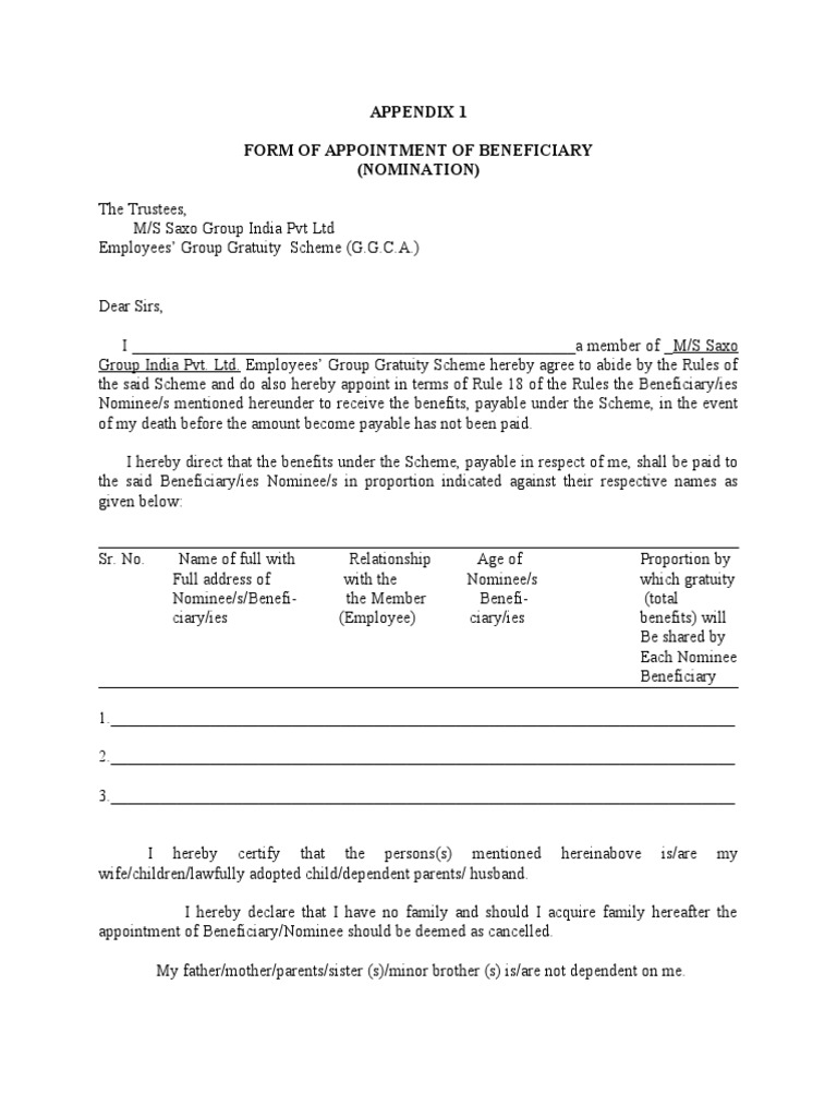 Gratuity Nomination Form | PDF