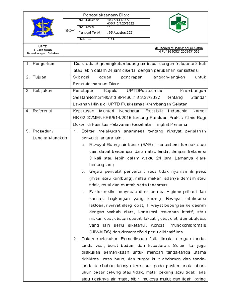 SOP Penatalaksanaan Diare | PDF