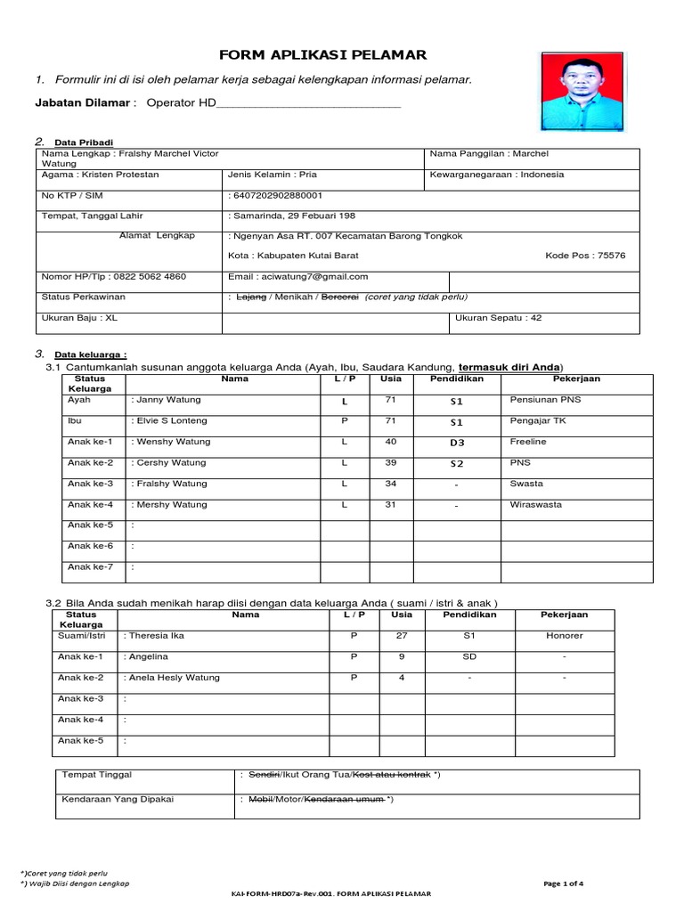 Kai Form Hrd07 Rev.001. Form Aplikasi Pelamar | PDF