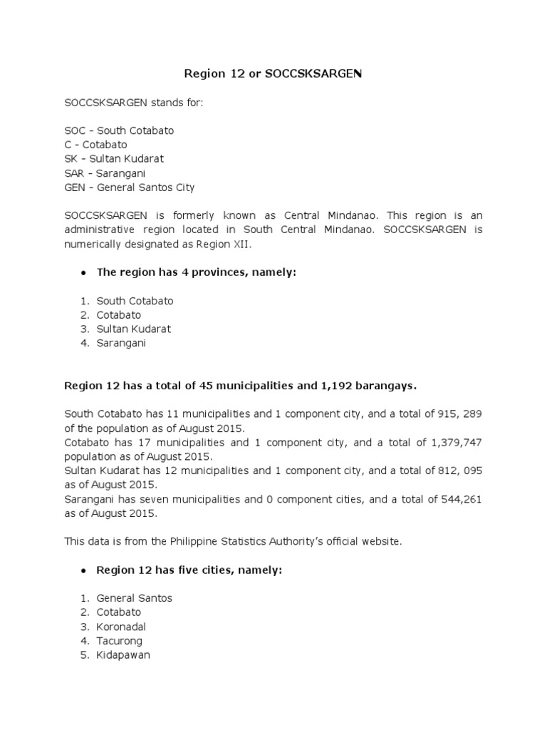WRITTEN REPORT - NOTES OF REGION 12 - PROFILE and FILIPINONESS NOTES | PDF
