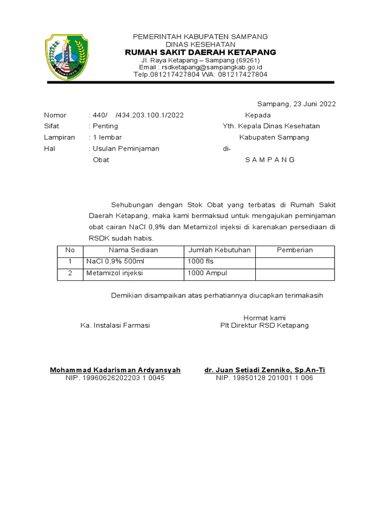 Usulan Peminjaman Obat RSD Ketapang | PDF
