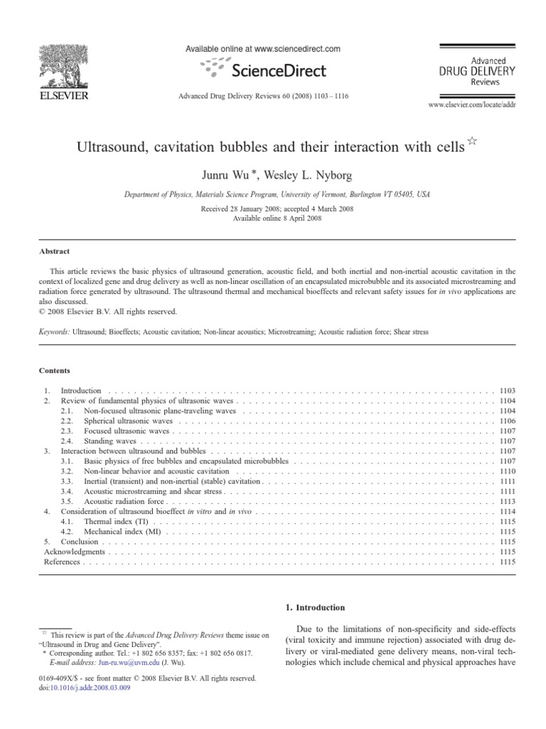 Ultrasound Cavitation Bubbles And Their Interaction With Cells Pdf Waves Sound