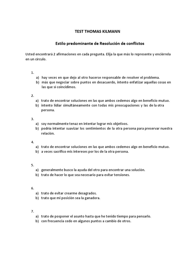 Test Thomas Kilmann | PDF