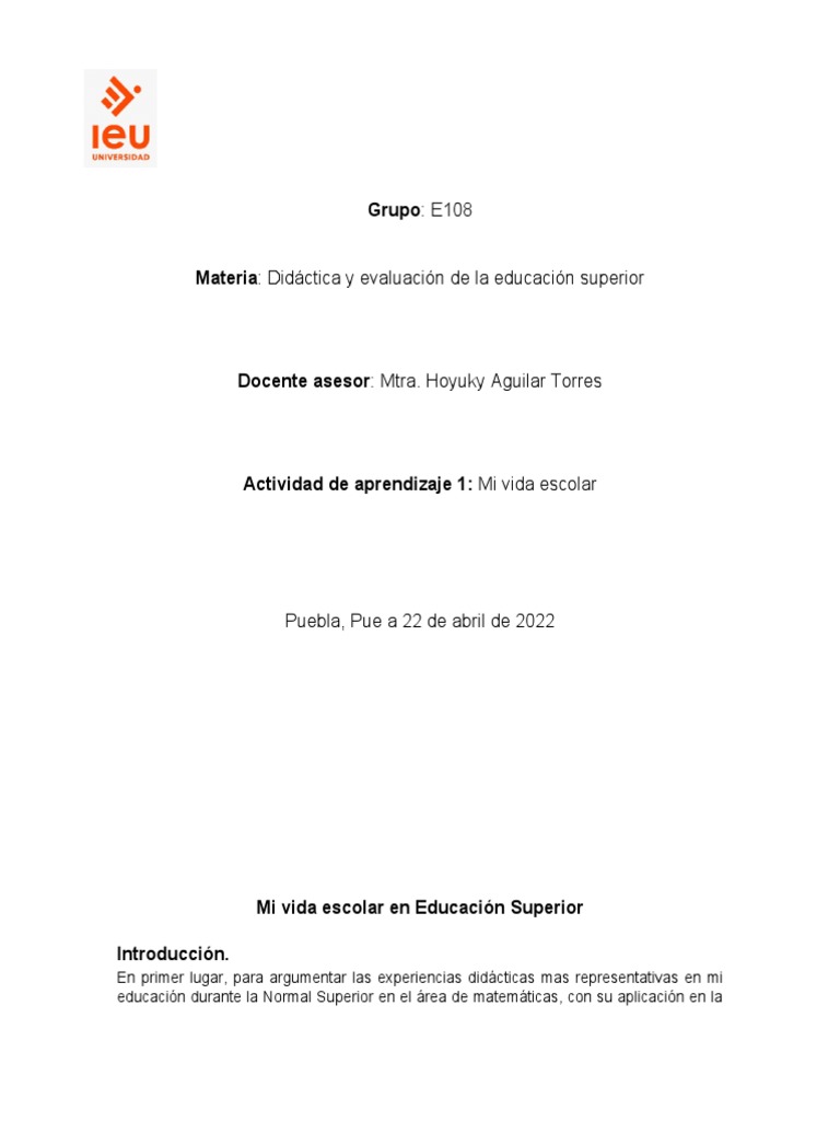 Mi Vida Escolar | PDF | Método de enseñanza | Maestros