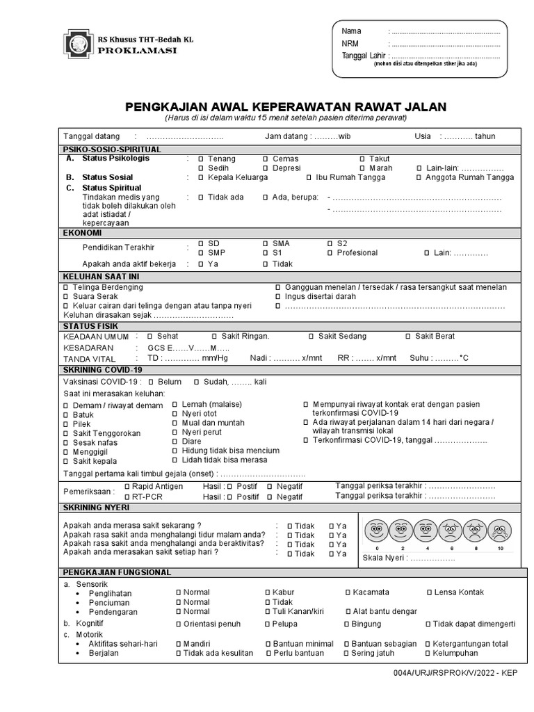 004A. Pengkajian Awal Keperawatan Rajal | PDF