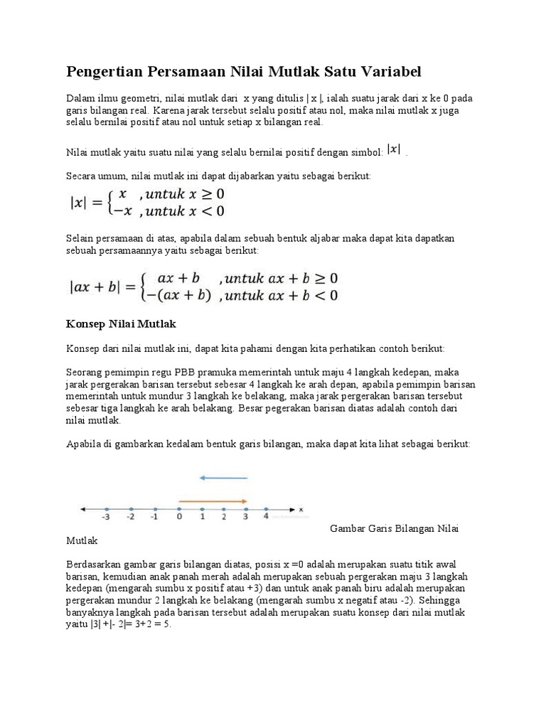 Pengertian Persamaan Nilai Mutlak Satu Variabel Pdf 