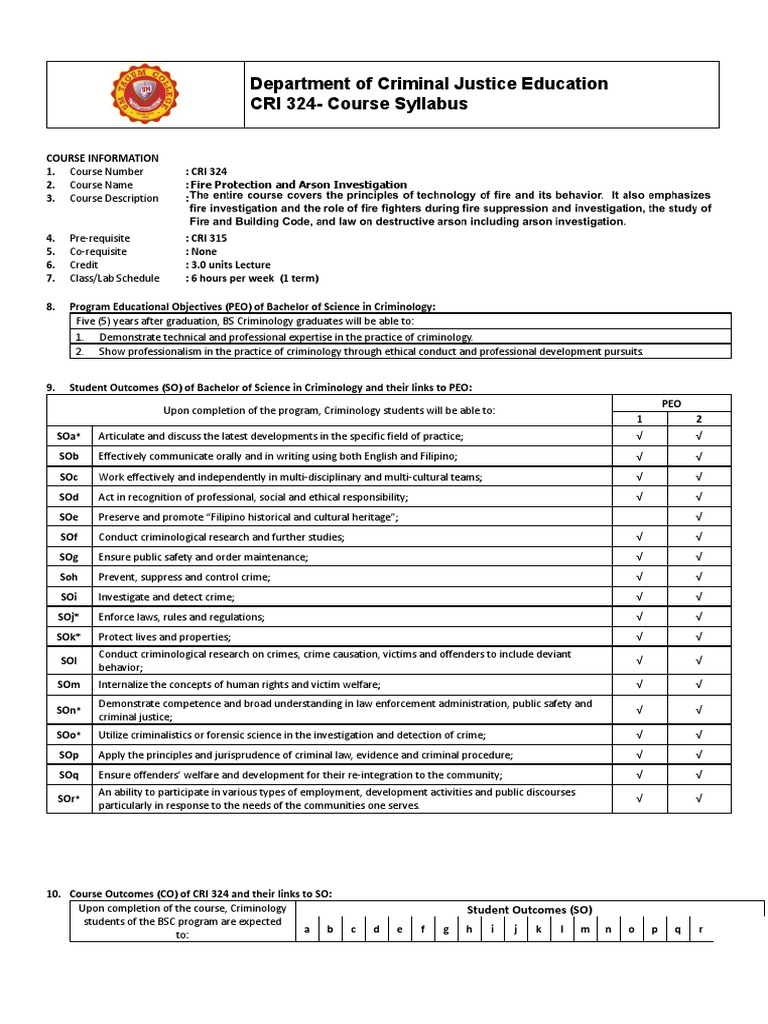 Cri 324 Syllabus Rev 1 | PDF | Test (Assessment) | Fires