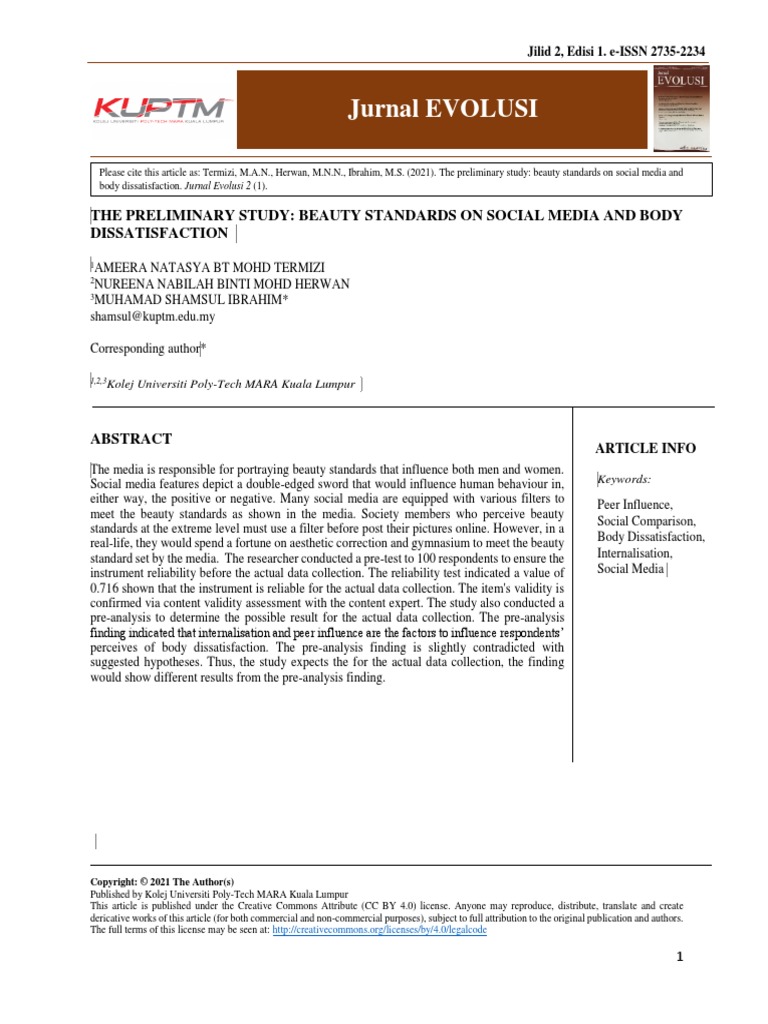 The Preliminary Study, Beauty Standards On Social Media and Body ...