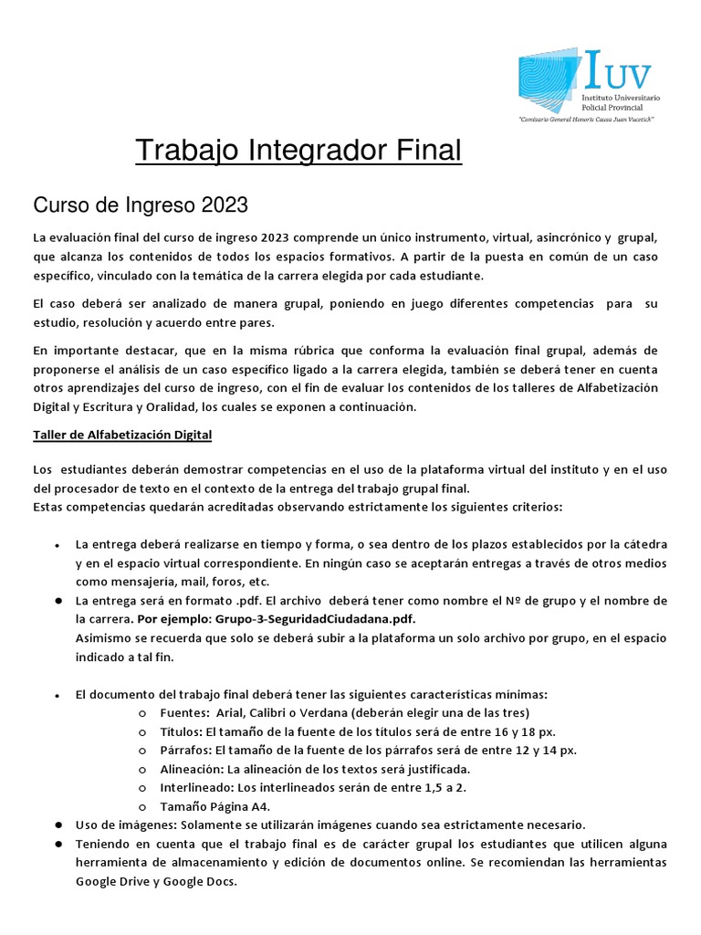 Trabajo Integrador Final 2023 - Caso Ultimo | PDF | Evaluación | Bibliografía