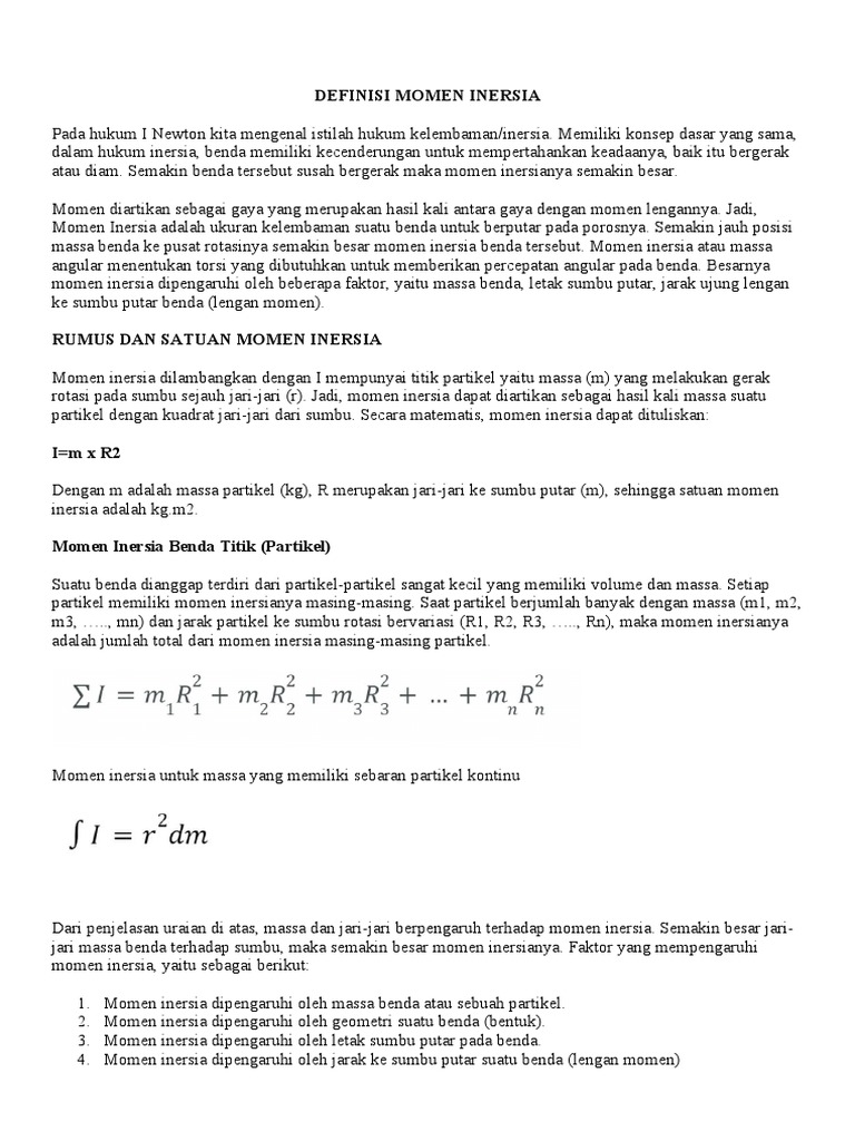 Definisi Momen Inersia | PDF