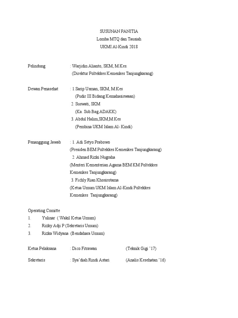 Susunan Panitia MTQ 2018 | PDF | Kesehatan Holistik