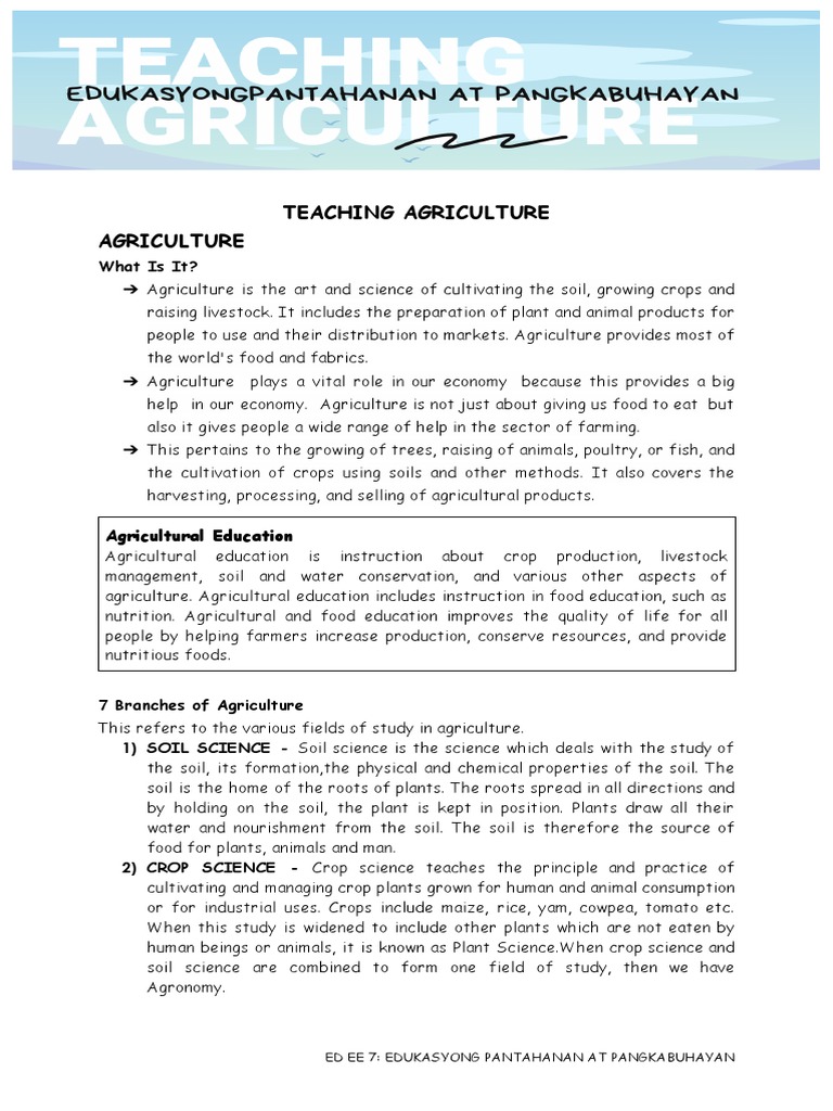 Agriculture Handouts | PDF | Agriculture | Teaching Method