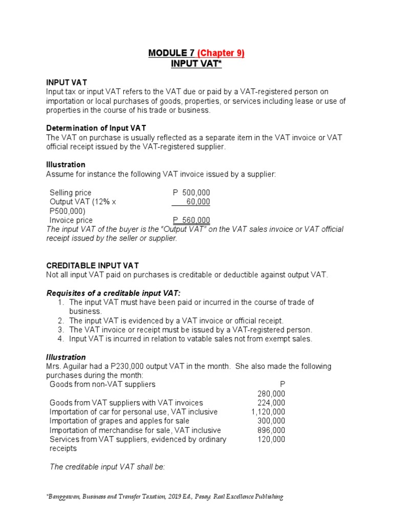 Module 7 Chapter 9 Input VAT | PDF | Value Added Tax | Invoice