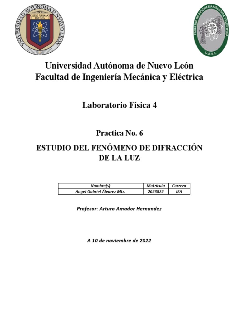 Lab Fisica 4 - Practica 6 - 2023822 | PDF | Difracción | Ligero