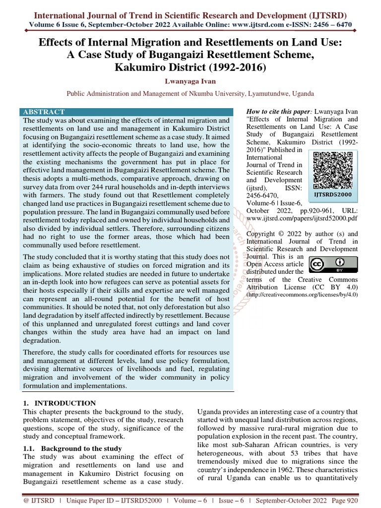 Effects of Internal Migration and Resettlements On Land Use A Case ...
