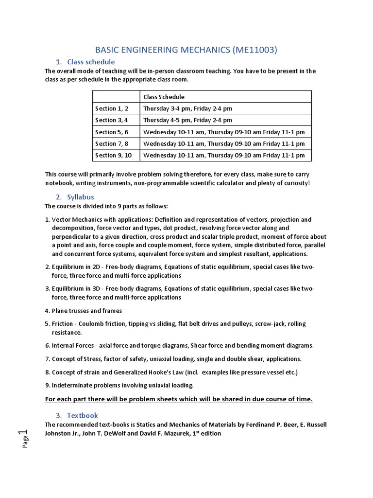 Basic Engineering Mechanics GUIDELINES | PDF | Force | Friction