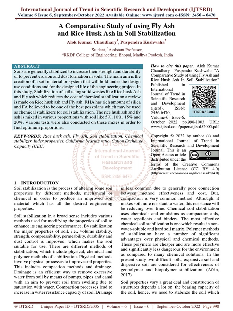 A Comparative Study of Using Fly Ash and Rice Husk Ash in Soil ...