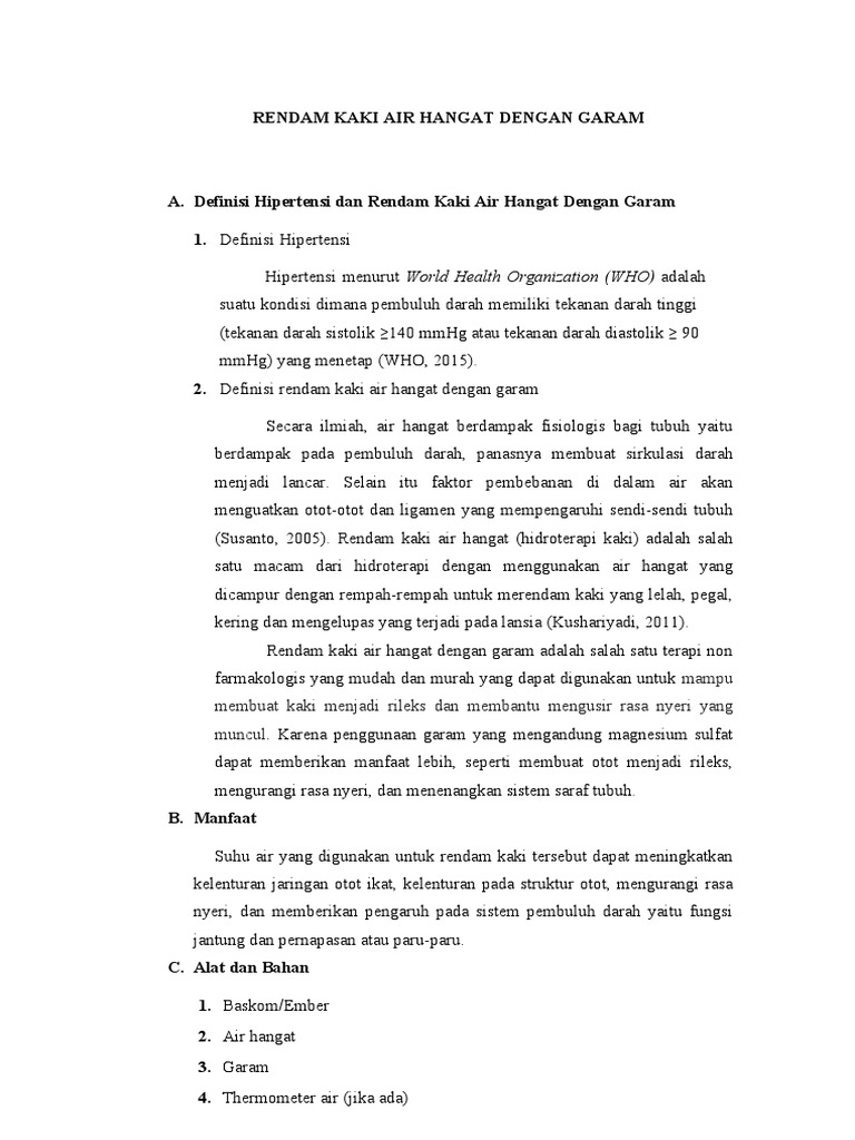 Laporan RENDAM KAKI AIR HANGAT DENGAN GARAM | PDF | Kesehatan Holistik ...
