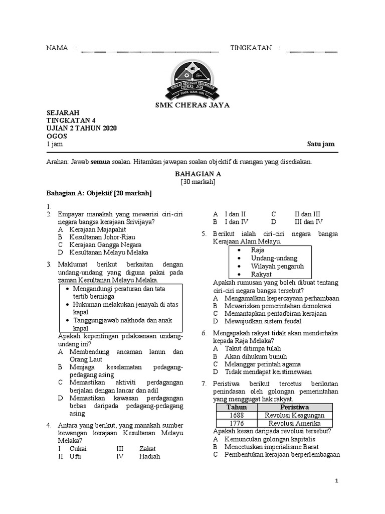 Sejarah - Ujian 2 T4 | PDF