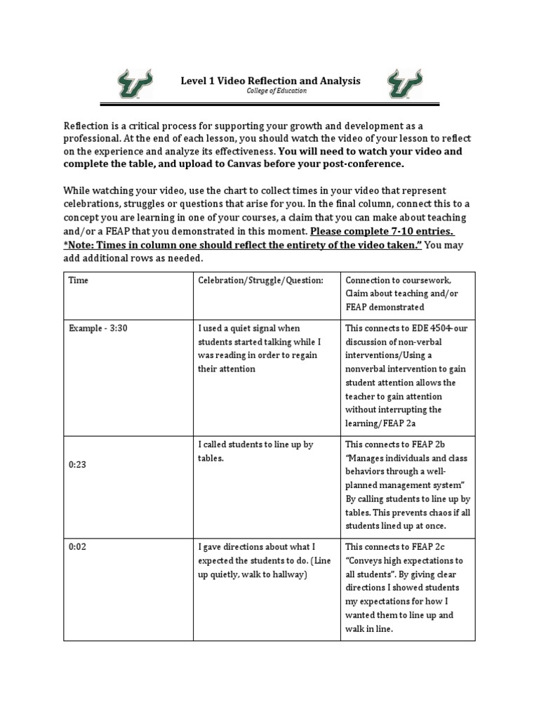 2020 l1 Video Reflection Form-1 1 | PDF