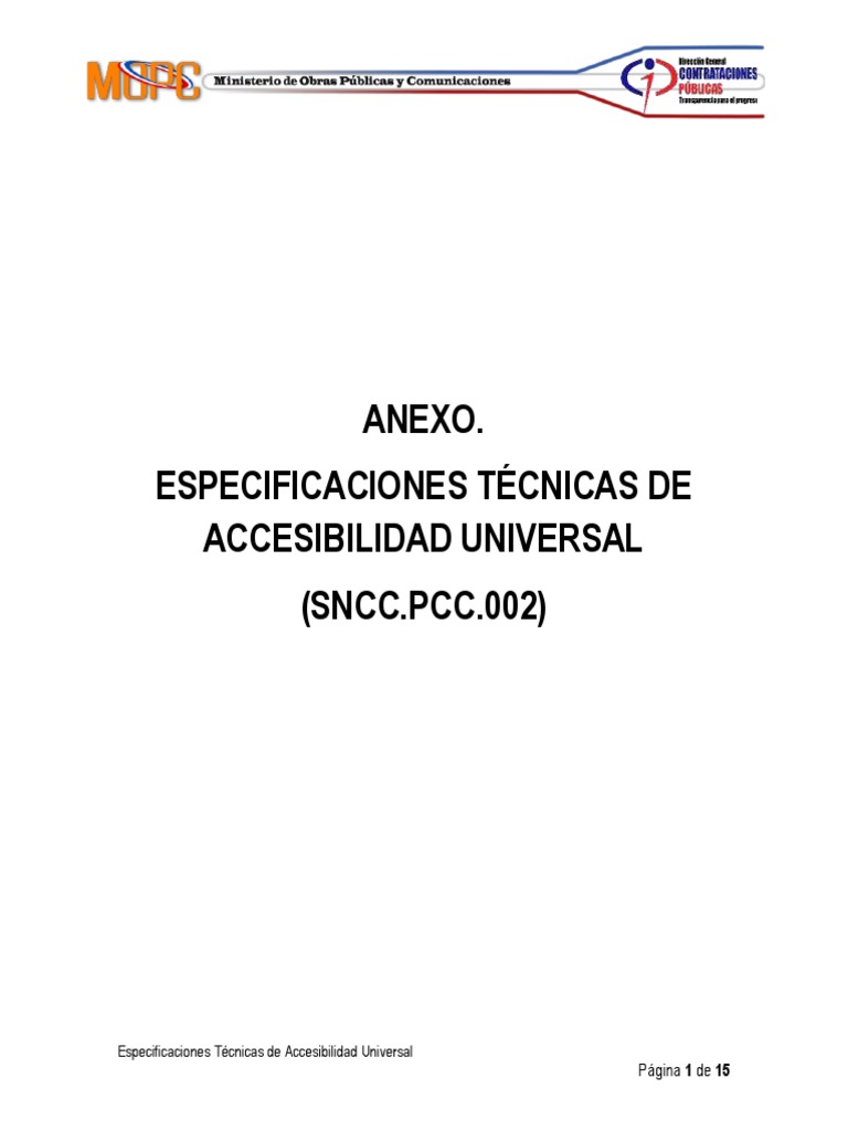 Anexo Especificaciones Tecnicas de Accesibilidad Universal | PDF | Ascensor | Accesibilidad