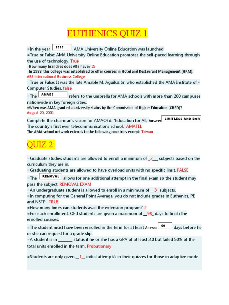 Euthenics Quiz 1234 | PDF