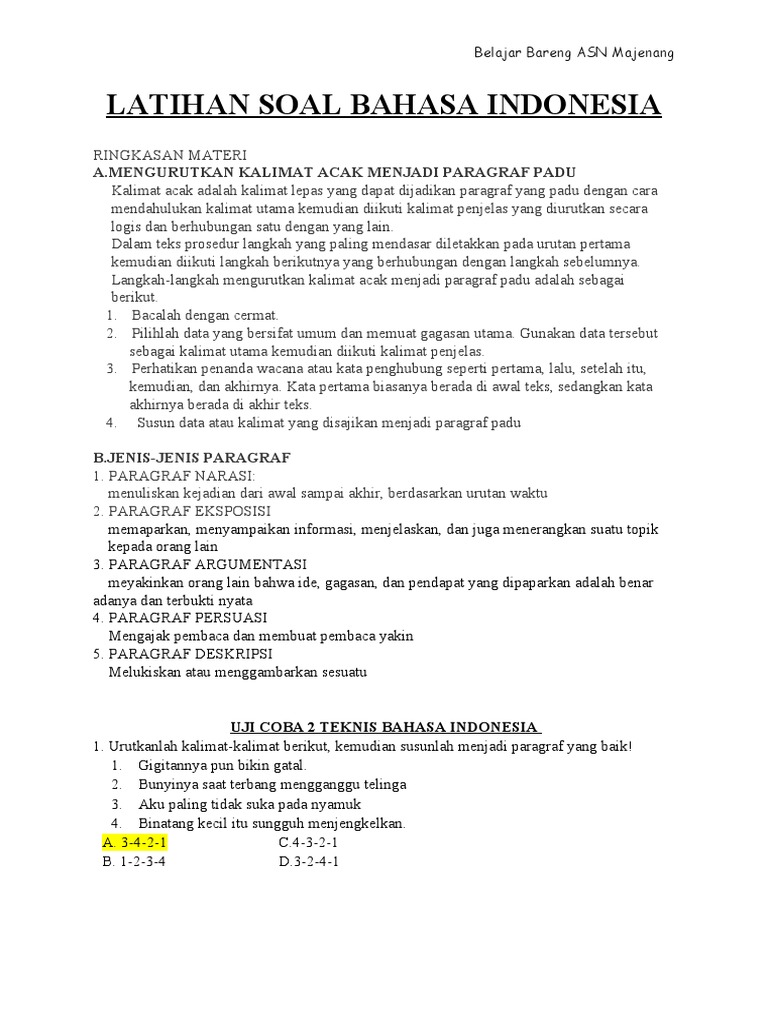 Uji Coba 2 Teknis Bahasa Indonesia | PDF