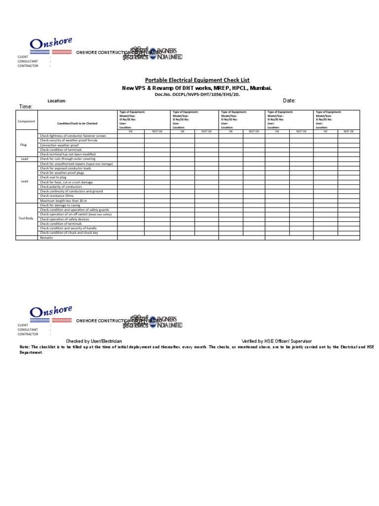 Portable Electrical Equipment Checklist | PDF | Electric Power ...