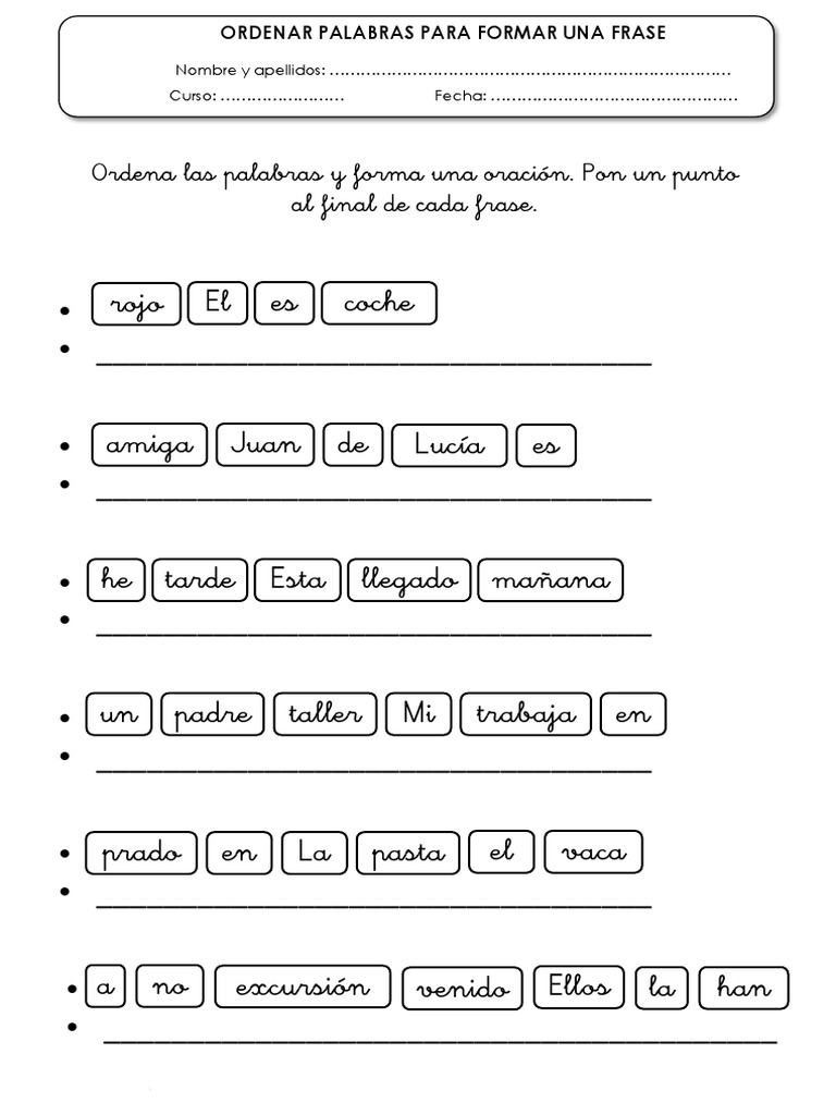Ordenar Palabras Formar Frases | PDF