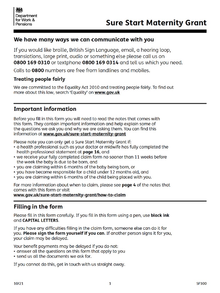 Sure Start Maternity Grant sf100 | PDF