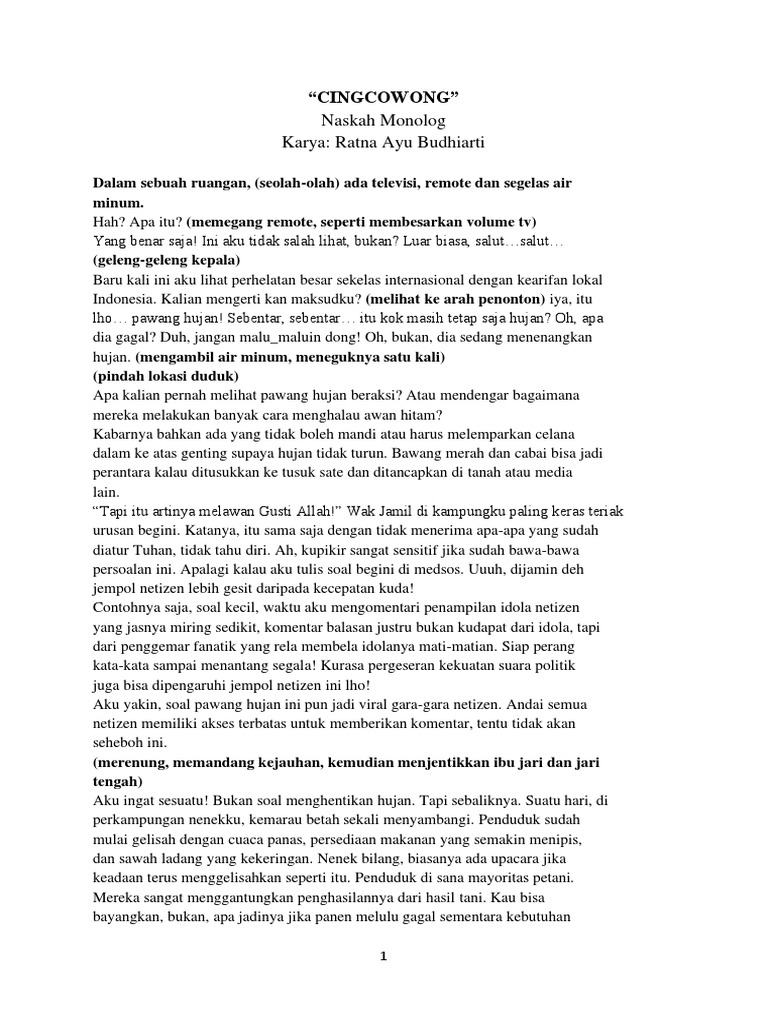 Monolog CINGCOWONG Karya Ratna Ayu Budhiarti | PDF | Seni