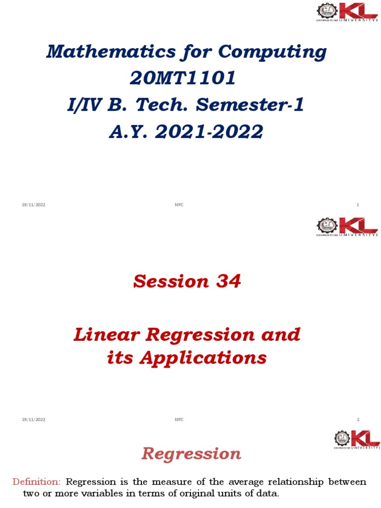 CO 4 Session 34 Linear Regression and Its Applications | Download Free PDF | Regression Analysis ...