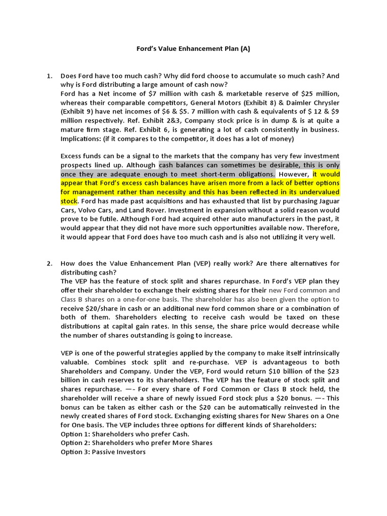 Ford Case | PDF | Share Repurchase | Dividend