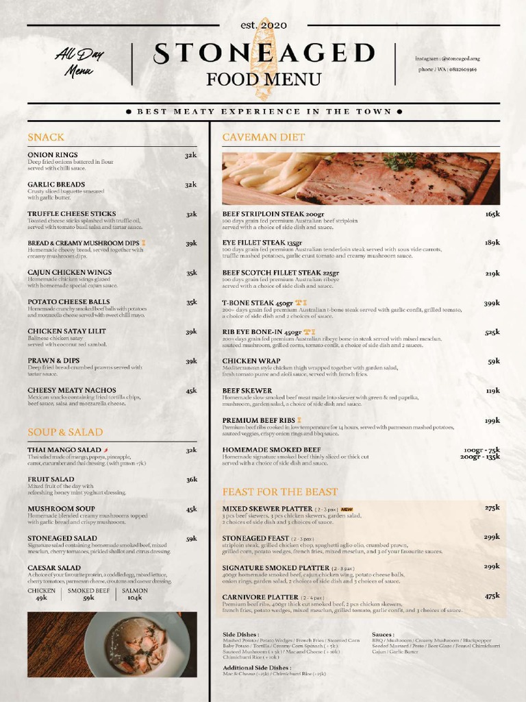 Stoneaged Food Menu - October 2022 Fix | PDF