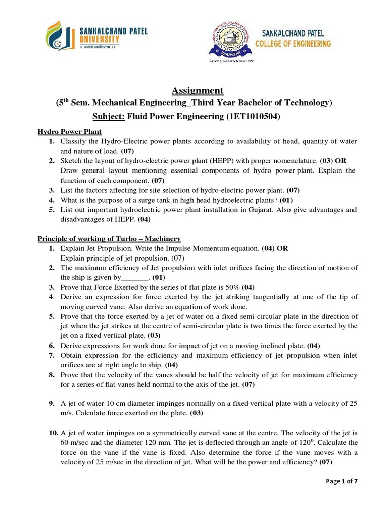 Assignment Fluid Power Engineering 1ET1010504 Compressed | PDF | Pump | Turbine