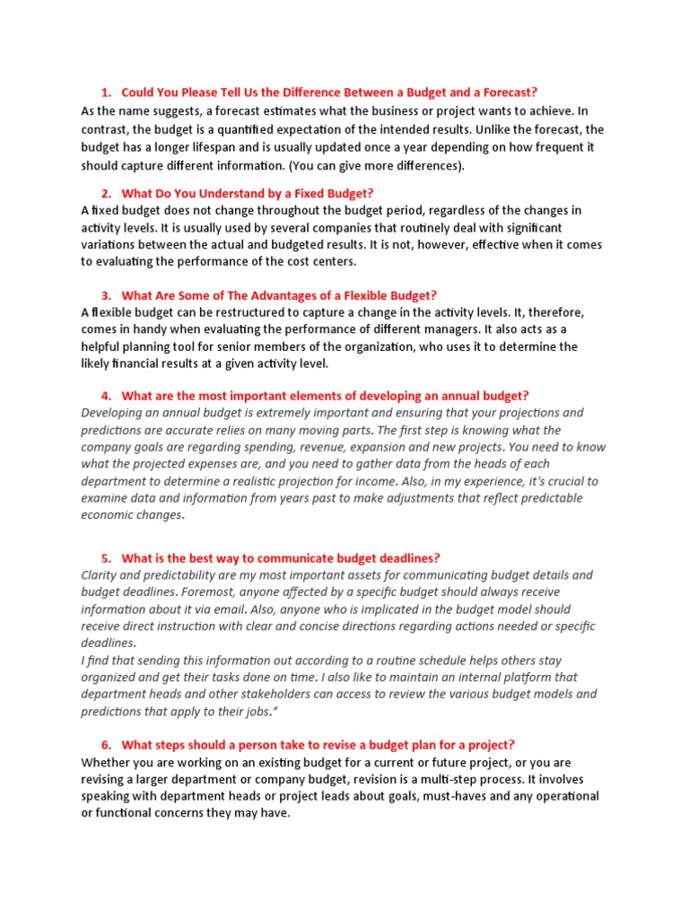 Budget Analyst Interview Questions | PDF | Budget | Forecasting