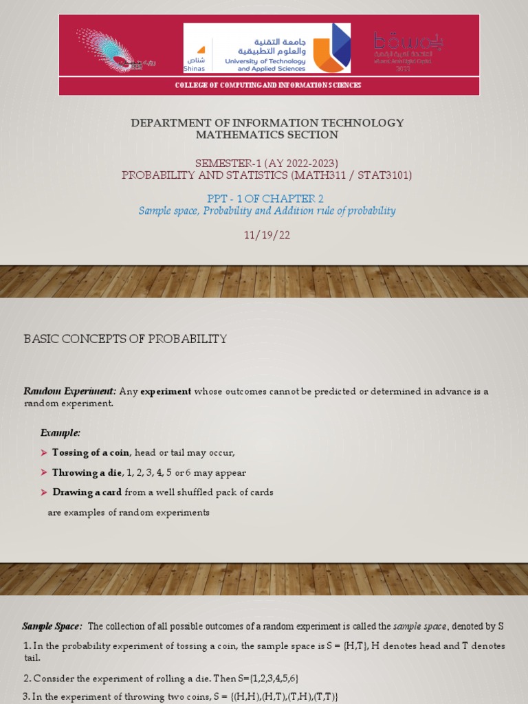 PPT-1 of Chapter 2 Sample Space, Probability and Addition Rule of Probability | PDF ...